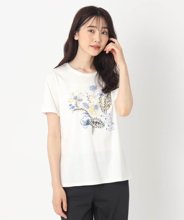 M~4Lサイズ】フラワープリント&刺繍Tシャツ(カットソー M~4Lサイズ】フラワープリント&刺繍Tシャツ(カットソー