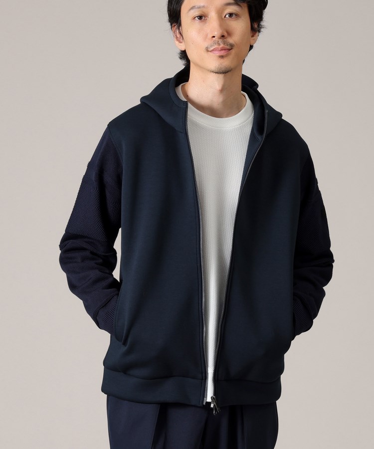 Made in JAPAN】ニットスリーブ ジップアップ パーカー Made in JAPAN】ニットスリーブ ジップアップ パーカー