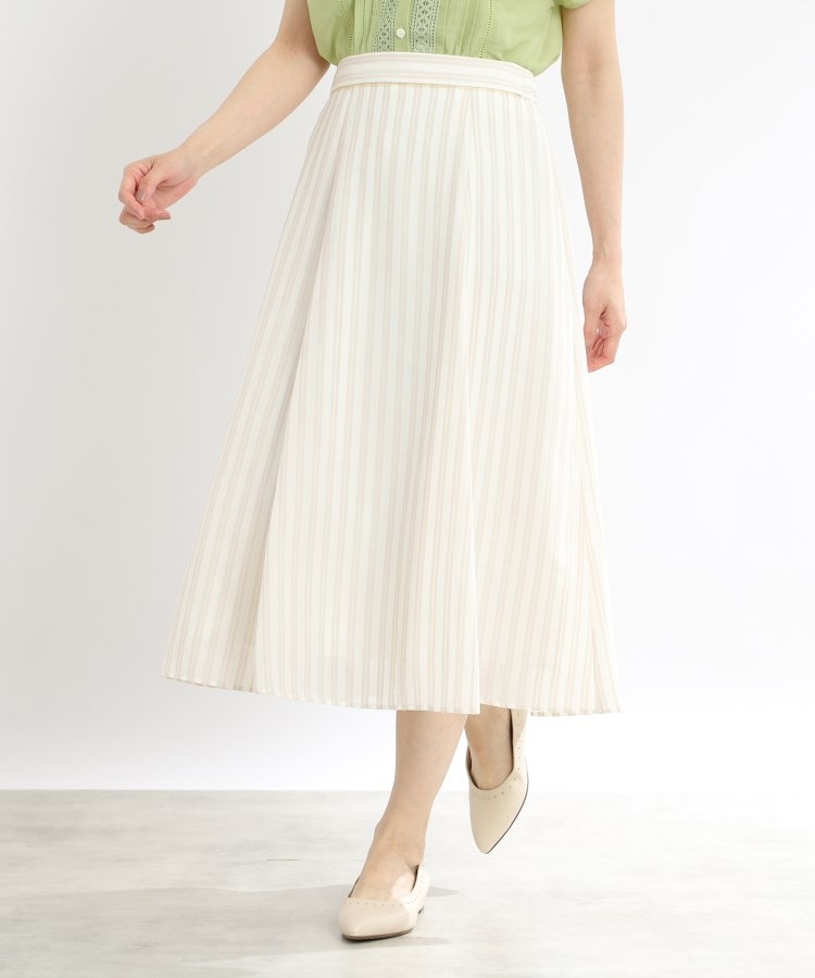SALE/体型カバー/手洗い可】ストライプフレアスカート(ミモレ SALE/体型カバー/手洗い可】ストライプフレアスカート(ミモレ