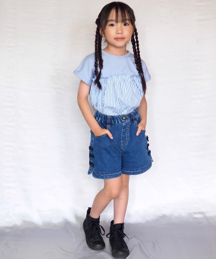 110-140cm】サイドリボンデニムショートパンツ(ショートパンツ 110-140cm】サイドリボンデニムショートパンツ(ショートパンツ