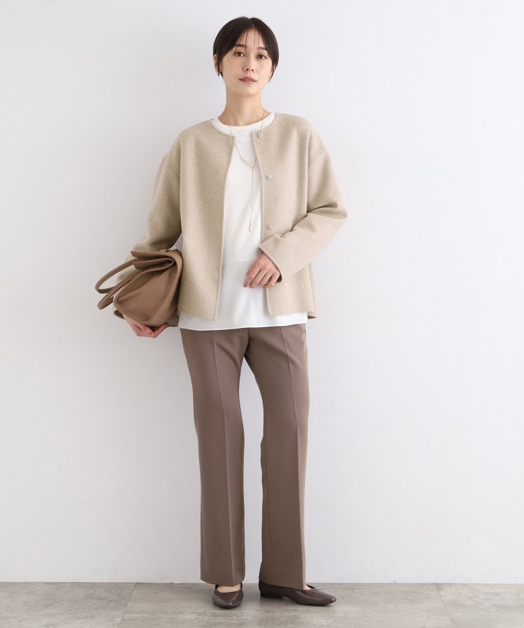 ウール混/昨年ヒット!】リバーショートコート(ノーカラー ウール混/昨年ヒット!】リバーショートコート(ノーカラー
