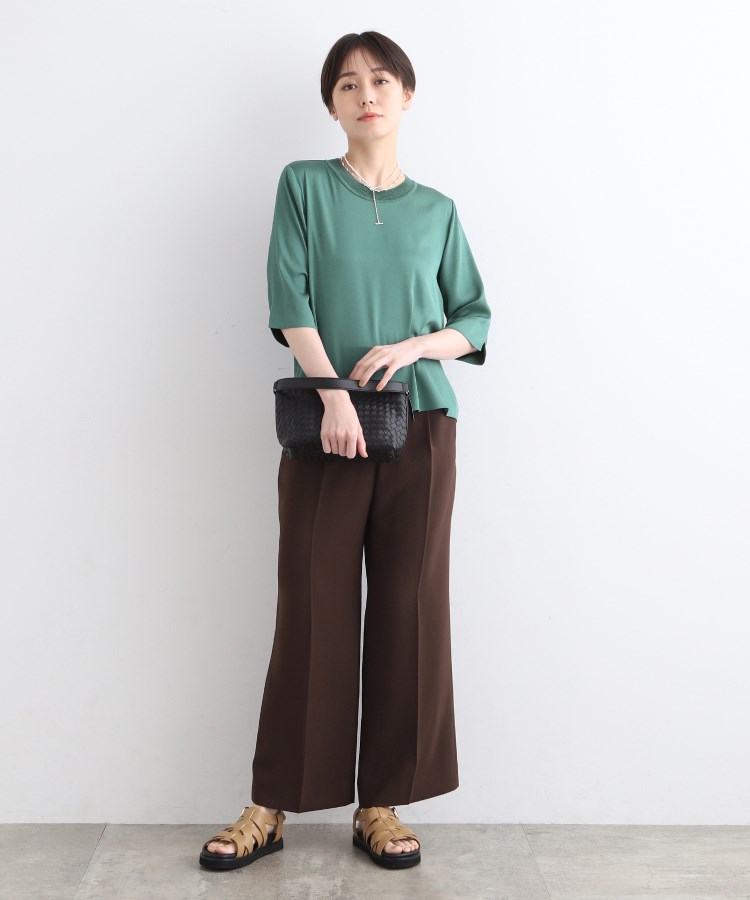 洗える/5分袖】リブデザインドレープブラウス(シャツ 洗える/5分袖】リブデザインドレープブラウス(シャツ