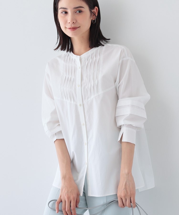 春SALE!【UVケア/カラーストライプ柄】タックデザインブラウス 春SALE!【UVケア/カラーストライプ柄】タックデザインブラウス