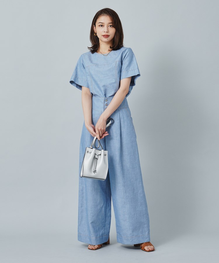 セットアップ可能】ヘンプシャンブレー ワイドパンツ(フル セットアップ可能】ヘンプシャンブレー ワイドパンツ(フル