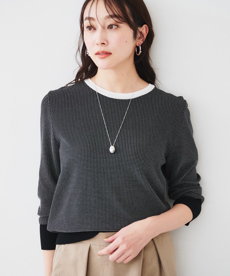 配色カラー/アンサンブル可能】きれいめ七分袖ニット(ニット 配色カラー/アンサンブル可能】きれいめ七分袖ニット(ニット