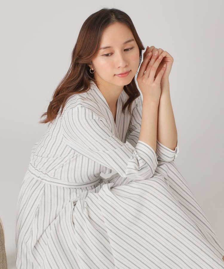 洗える/ストライプ柄/麻混/カシュクールデザイン】大人の 洗える/ストライプ柄/麻混/カシュクールデザイン】大人の