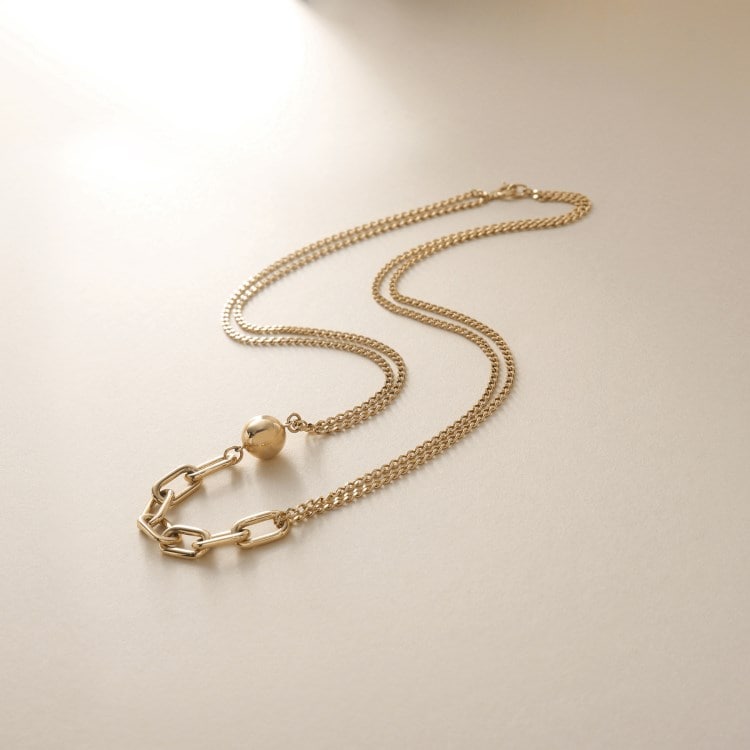 K10中空ボールキヘイミックスチェーン ネックレス(ネックレス K10中空ボールキヘイミックスチェーン ネックレス(ネックレス