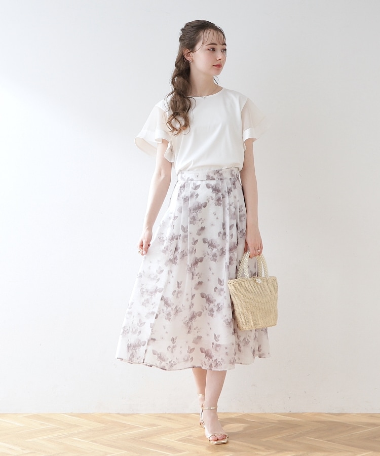 華やかサマーフラワー】水彩フラワージャカードタックスカート 華やかサマーフラワー】水彩フラワージャカードタックスカート