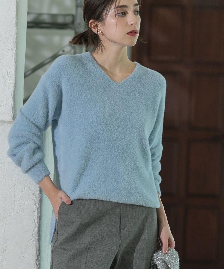 5color/S-LLsize》フェザーヤーンVネックニット【洗濯機洗い可 5color/S-LLsize》フェザーヤーンVネックニット【洗濯機洗い可