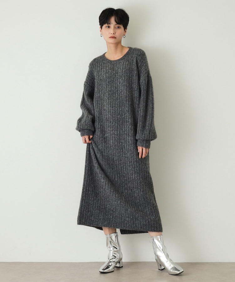 ワイドリブニットワンピース【洗濯機洗い可】(マキシ・ロング ワイドリブニットワンピース【洗濯機洗い可】(マキシ・ロング