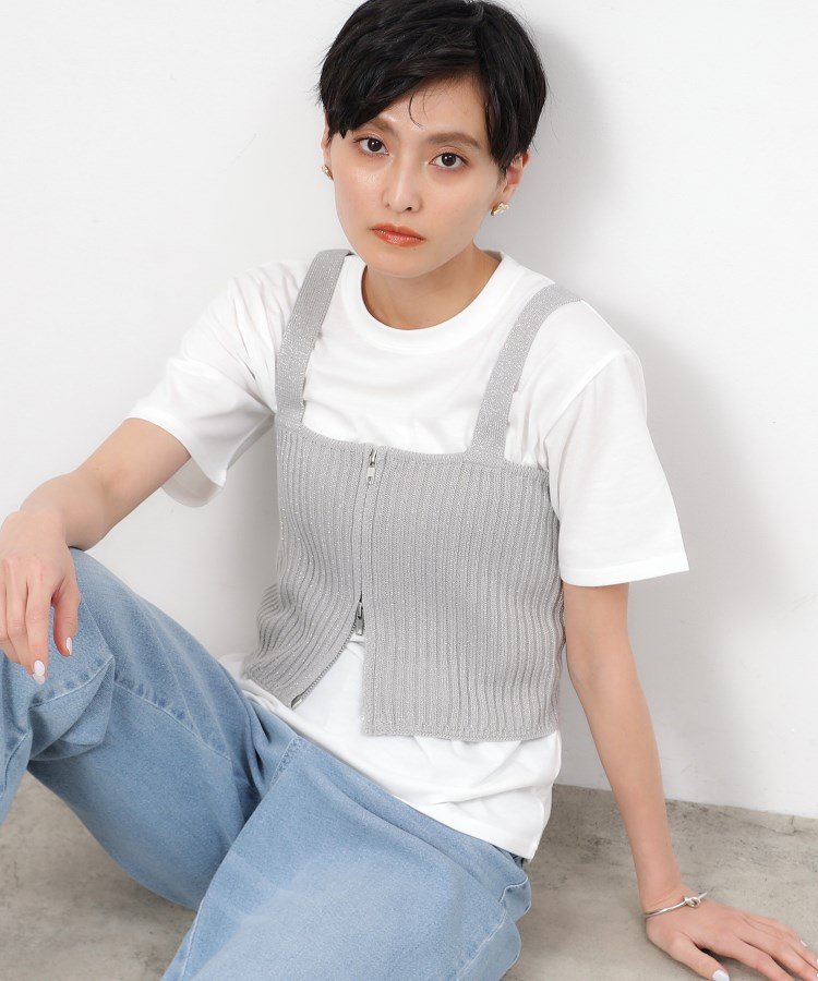≪ツインセット≫フロントZIPラメニットビスチェ×Tシャツ【洗濯 ≪ツインセット≫フロントZIPラメニットビスチェ×Tシャツ【洗濯