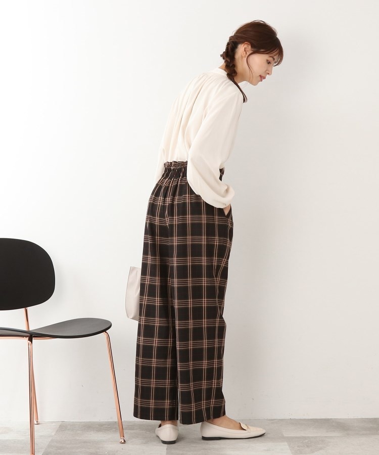 ◇タブ付き チェック柄 ワイドパンツ(フルレングスパンツ ◇タブ付き チェック柄 ワイドパンツ(フルレングスパンツ