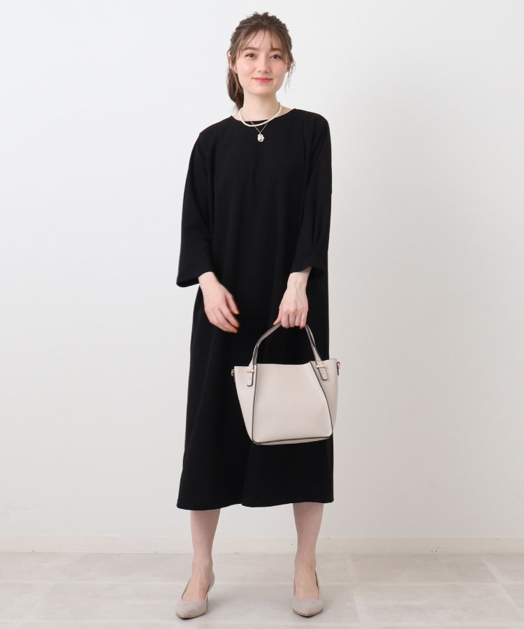 ◇バックプリーツ切替ジョーゼット七分袖ワンピース(マキシ ◇バックプリーツ切替ジョーゼット七分袖ワンピース(マキシ