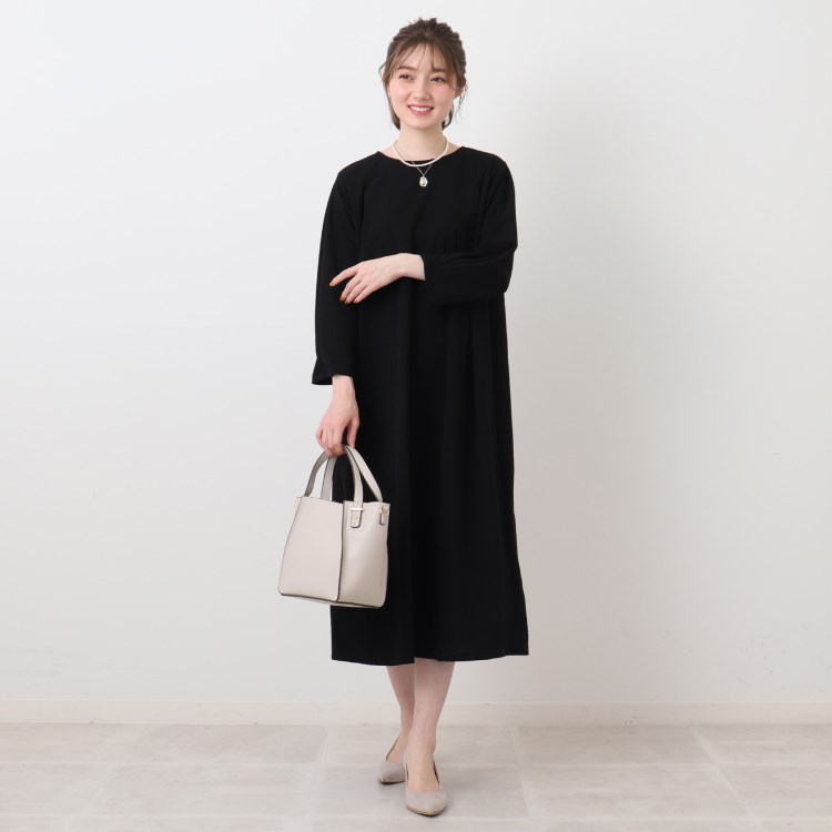 ◇バックプリーツ切替ジョーゼット七分袖ワンピース(マキシ ◇バックプリーツ切替ジョーゼット七分袖ワンピース(マキシ