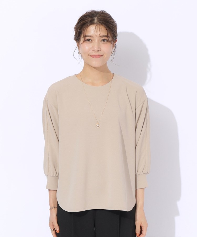 2点セット/7分袖】ネックレス付き お袖パイピングトップス 2点セット/7分袖】ネックレス付き お袖パイピングトップス