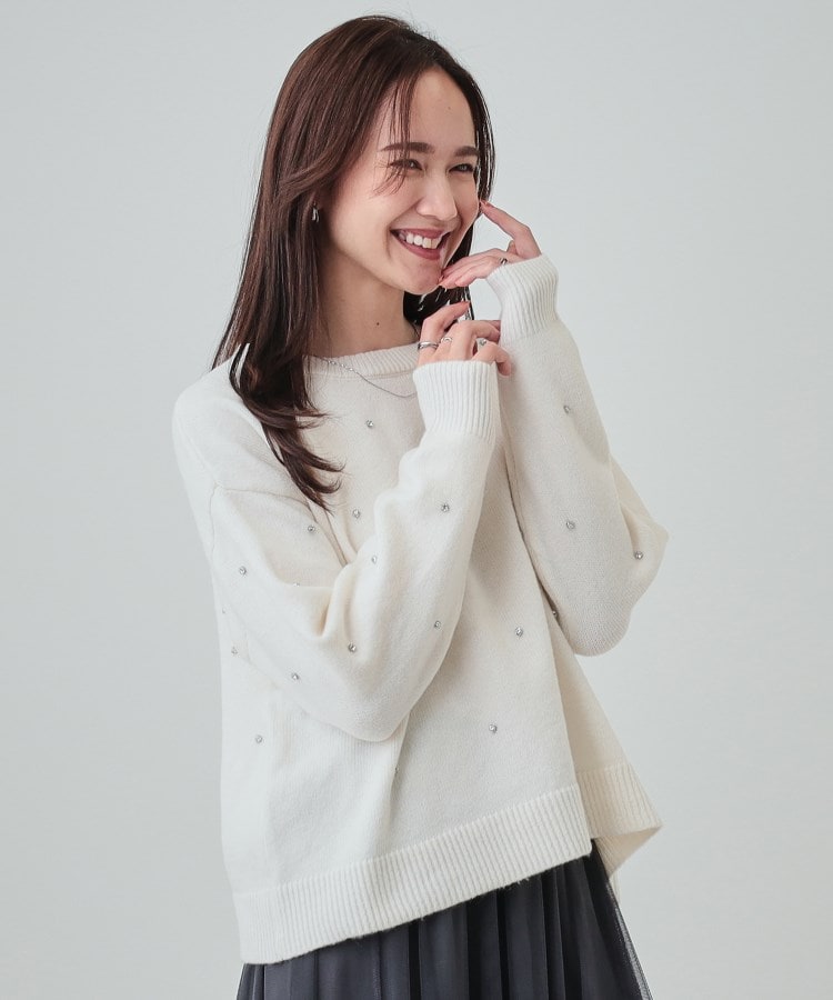 S-LL】上品でフェミニン 大人のための ふわふわビジュー付ニット S-LL】上品でフェミニン 大人のための ふわふわビジュー付ニット