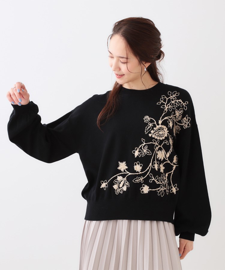 S-LL】大人のエレガントな着こなしに ラメ刺繍ニット(ニット S-LL】大人のエレガントな着こなしに ラメ刺繍ニット(ニット