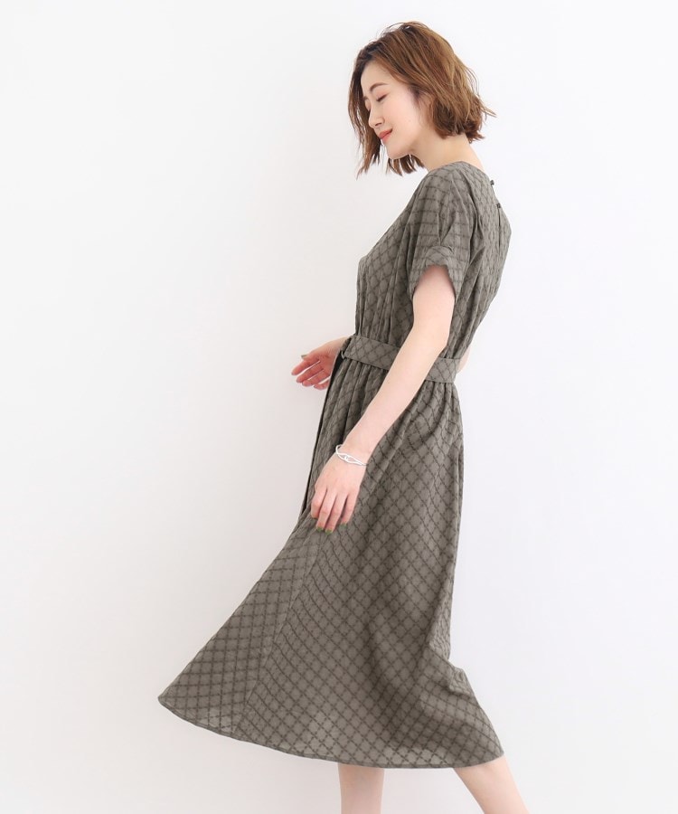 幾何小花刺繍レースベルト付きワンピース(マキシ・ロング 幾何小花刺繍レースベルト付きワンピース(マキシ・ロング