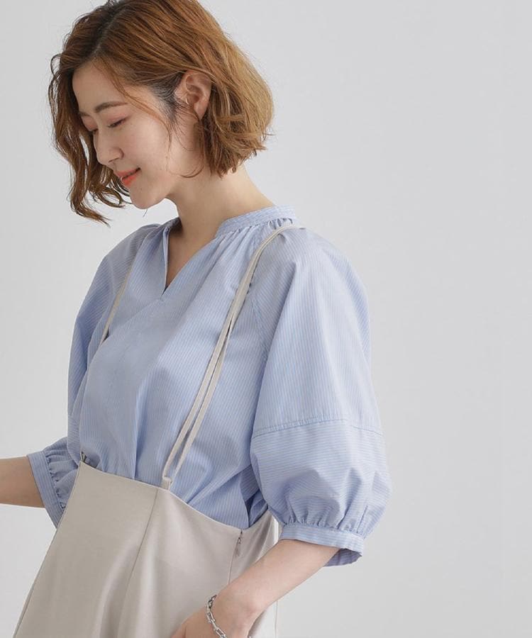 夏に嬉しい機能付き】ランタンスリーブシャツブラウス(シャツ 夏に嬉しい機能付き】ランタンスリーブシャツブラウス(シャツ