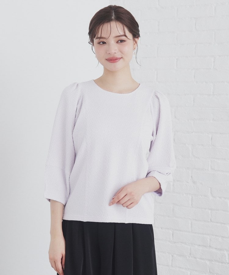 5color/S-LLsiza》カットジャカードパフスリーブトップス【洗濯 5color/S-LLsiza》カットジャカードパフスリーブトップス【洗濯