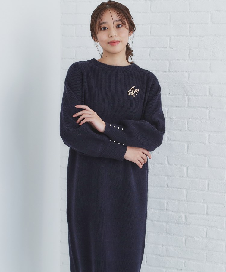 5color》ブローチ付き 畦編みニットワンピース【洗濯機洗い可 5color》ブローチ付き 畦編みニットワンピース【洗濯機洗い可