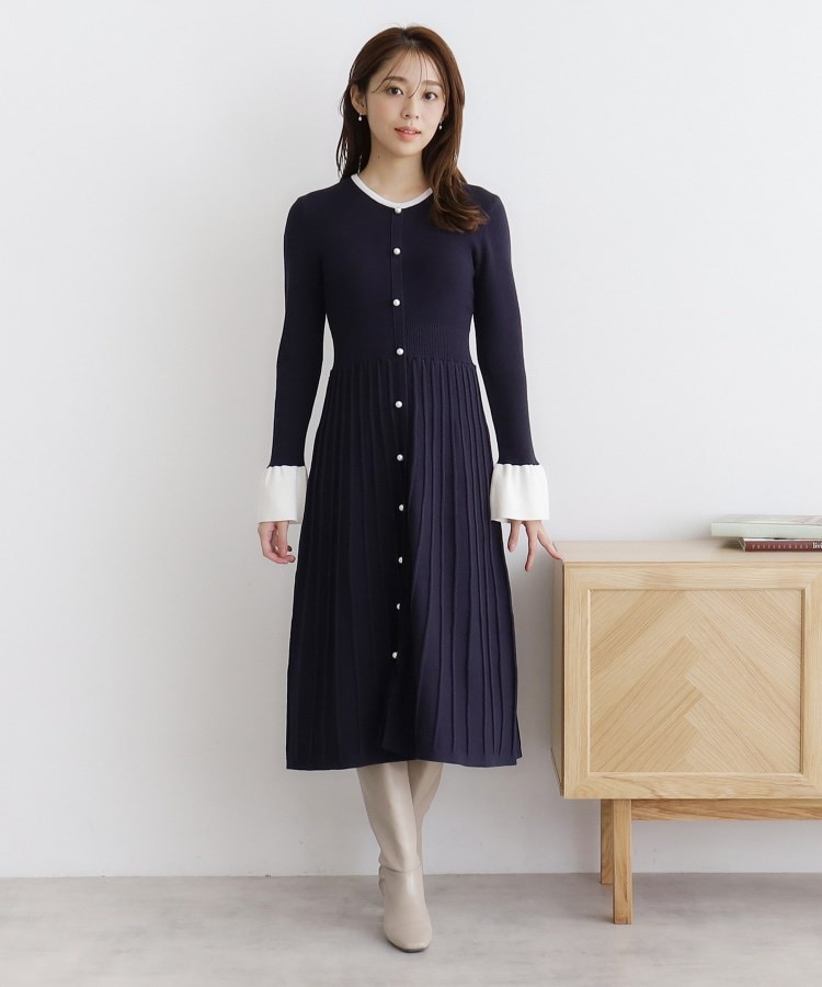 美人百花掲載》パール調デザインバイカラーニットワンピース 美人百花掲載》パール調デザインバイカラーニットワンピース