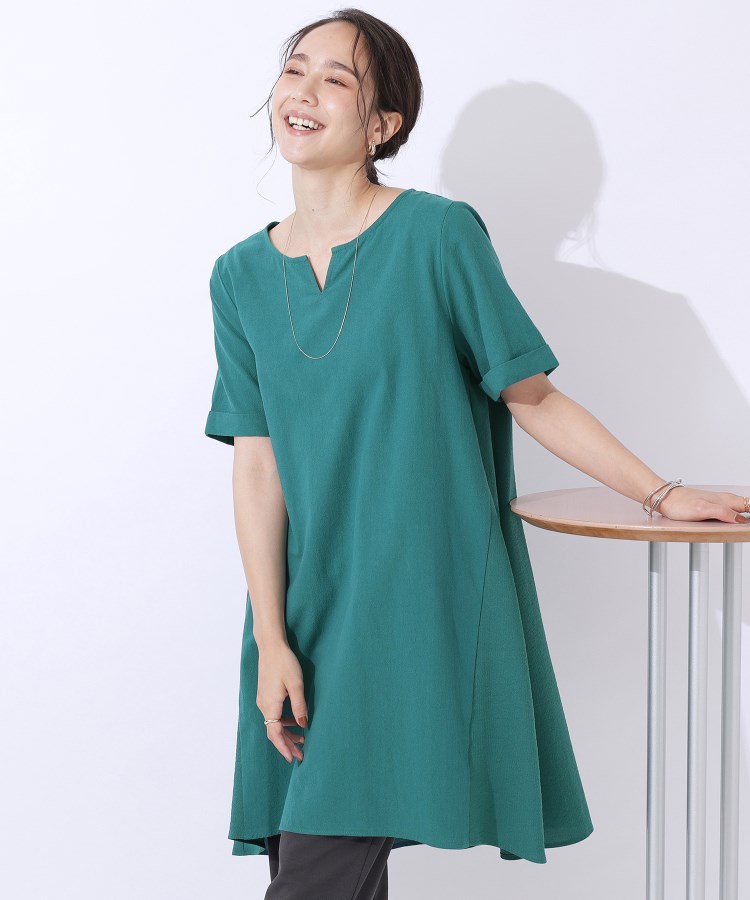 シャドーストライプ使い Aラインチュニックワンピース(ミドル シャドーストライプ使い Aラインチュニックワンピース(ミドル