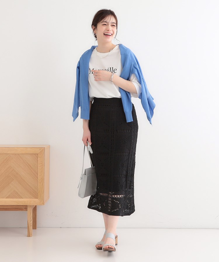 かぎ針風パッチワークが大人かわいいニットスカート(マキシ かぎ針風パッチワークが大人かわいいニットスカート(マキシ