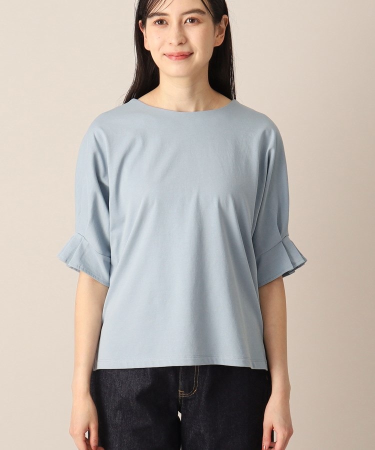接触冷感・洗える】袖口タックカットソー(XS~L)(カットソー 接触冷感・洗える】袖口タックカットソー(XS~L)(カットソー
