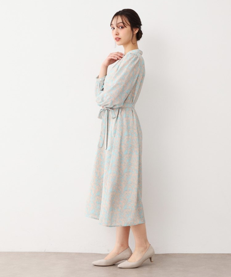 ウエストリボン付き】ナンテール柄 シフォンワンピース(マキシ ウエストリボン付き】ナンテール柄 シフォンワンピース(マキシ